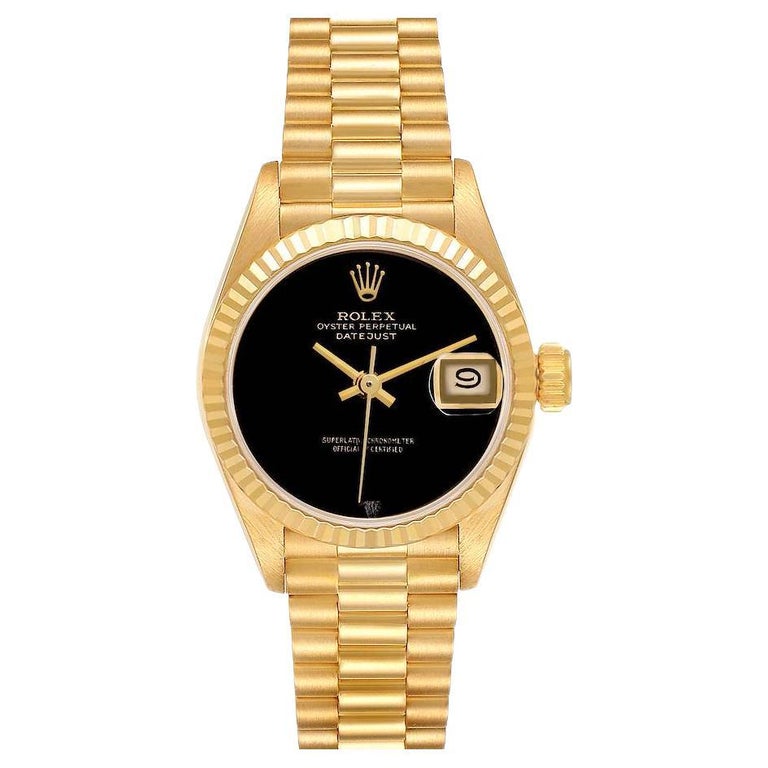 Rolex President Datejust Yellow Gold Onyx Stone Dial Ladies Watch 69178 ...