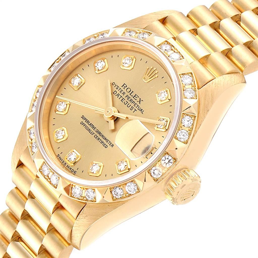 Rolex President Datejust Yellow Gold Pyramid Diamond Bezel Watch 69258 ...