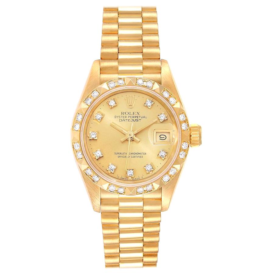 Rolex President Datejust Yellow Gold Pyramid Diamond Bezel Watch 69258 ...