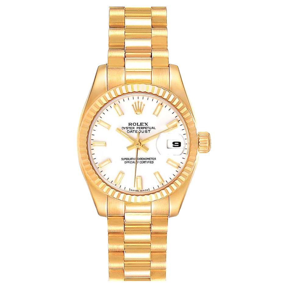 Rolex Datejust 18 Karat Yellow Gold White Dial Ladies Watch 6917 For ...