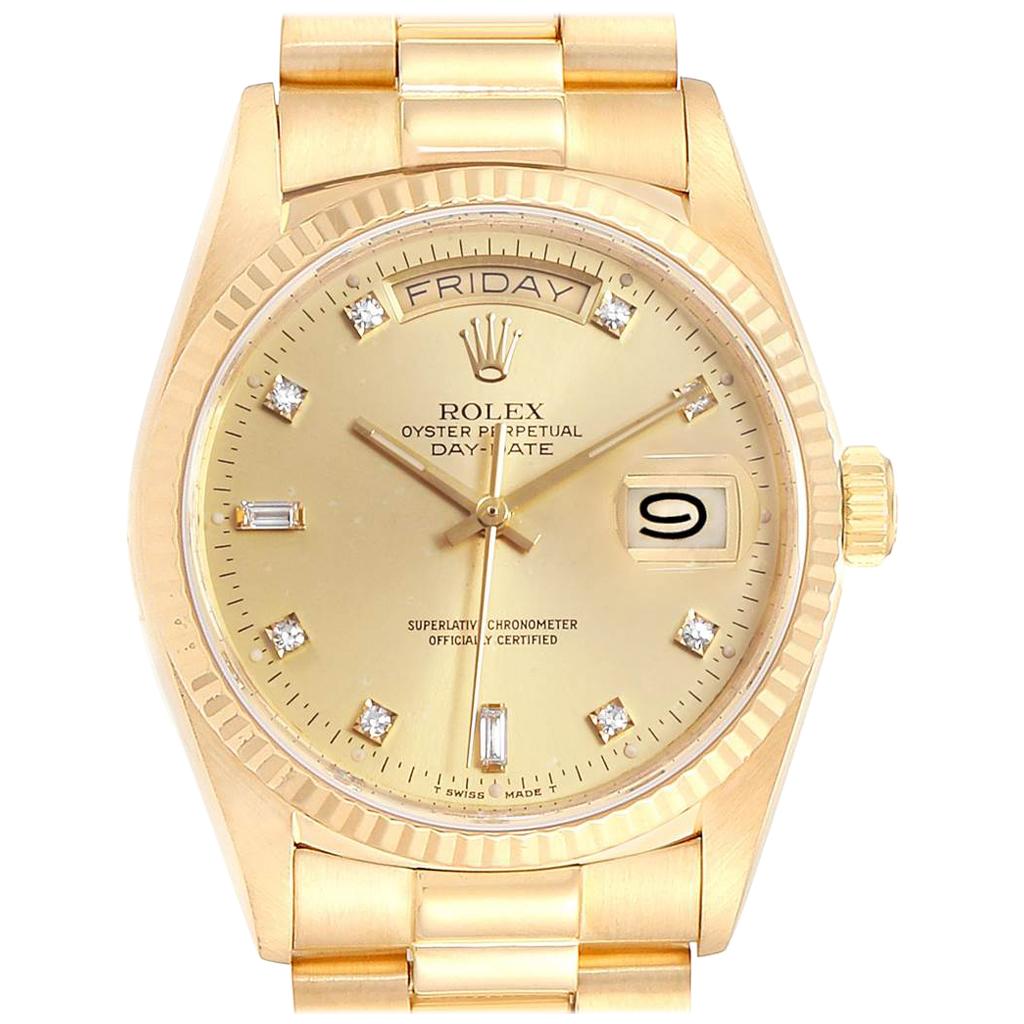 Rolex President Day Date 18 Karat Yellow Gold Diamond Men’s Watch 18038 ...