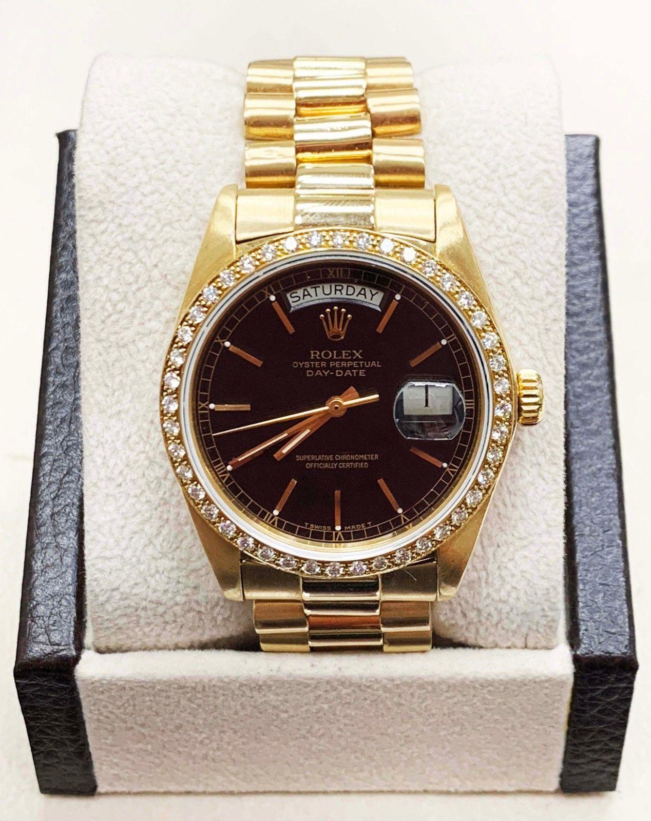 Rolex President Day Date 18038 18 Karat Yellow Gold with Diamond Bezel ...