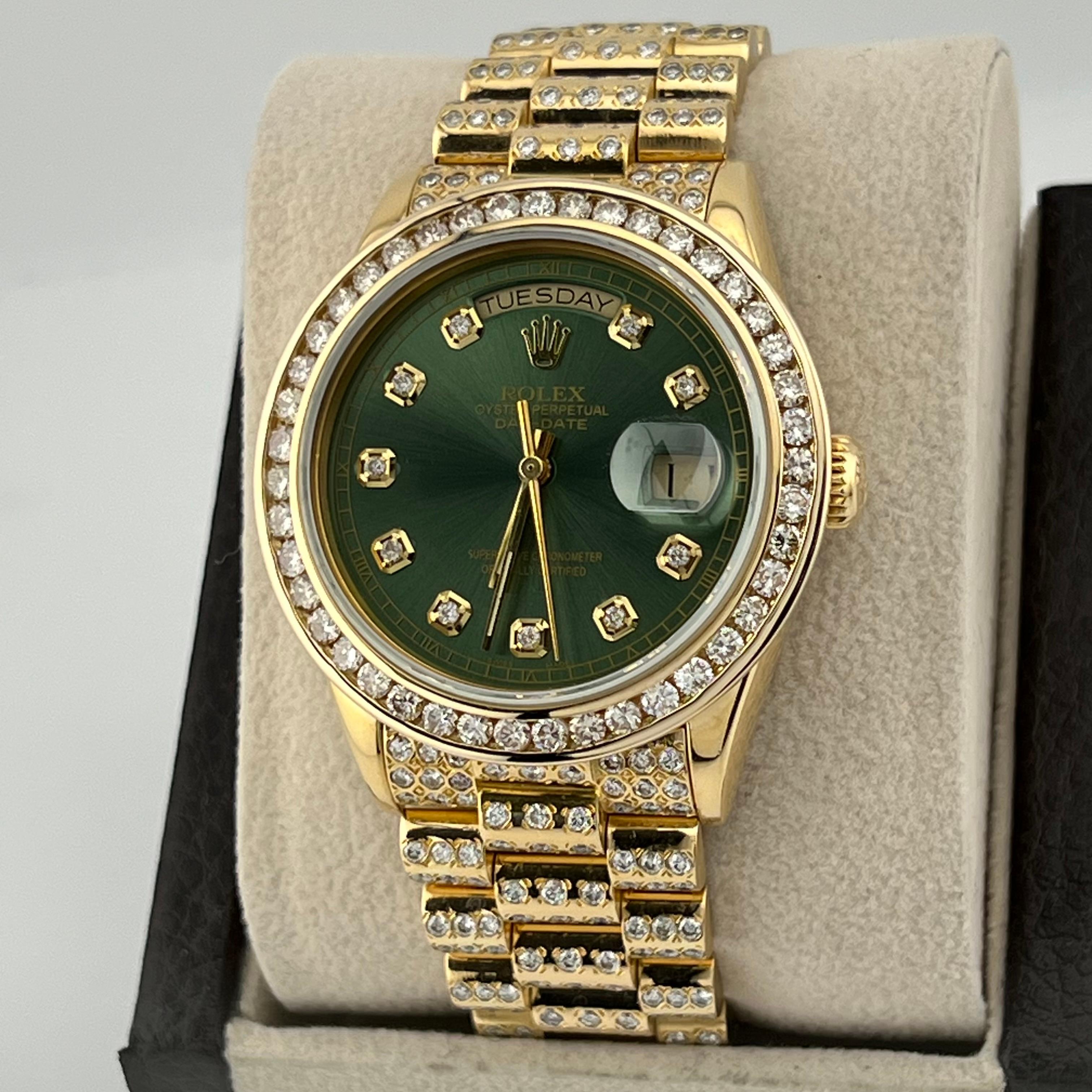 Rolex President Day Date 18038 Green Diamond Dial Diamond Band 18K ...