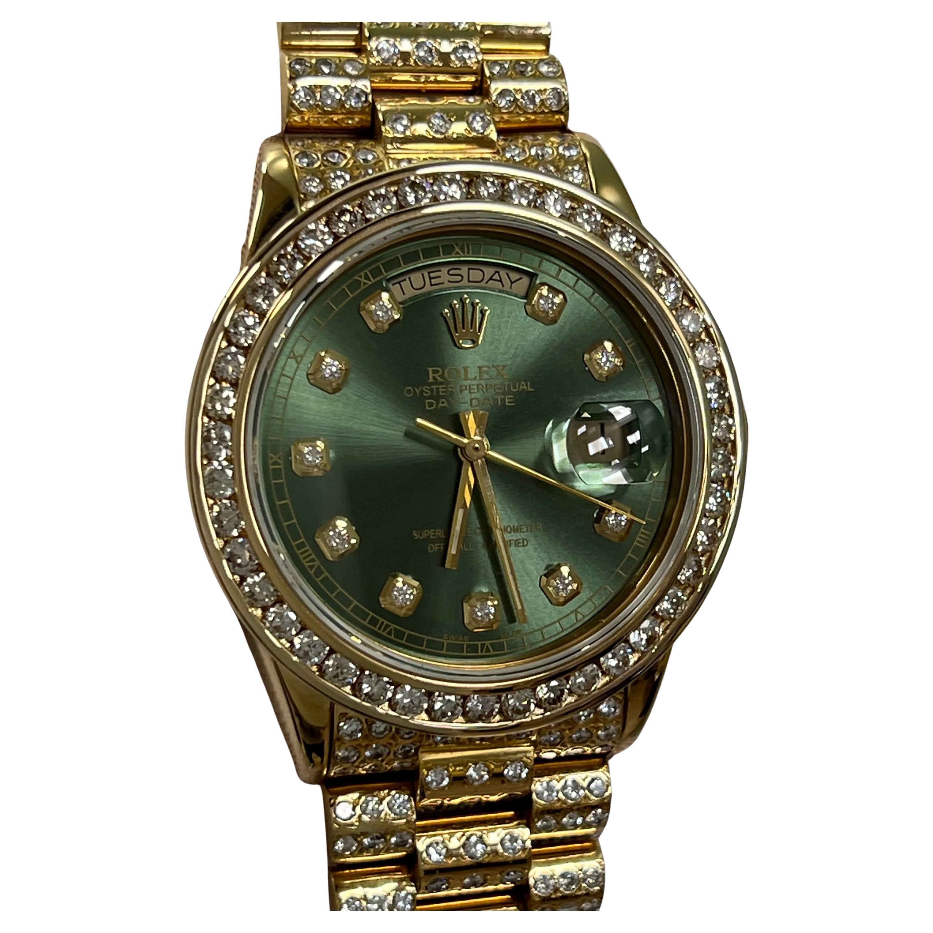 Rolex President Day Date 18038 Green Diamond Dial Diamond Band 18K ...
