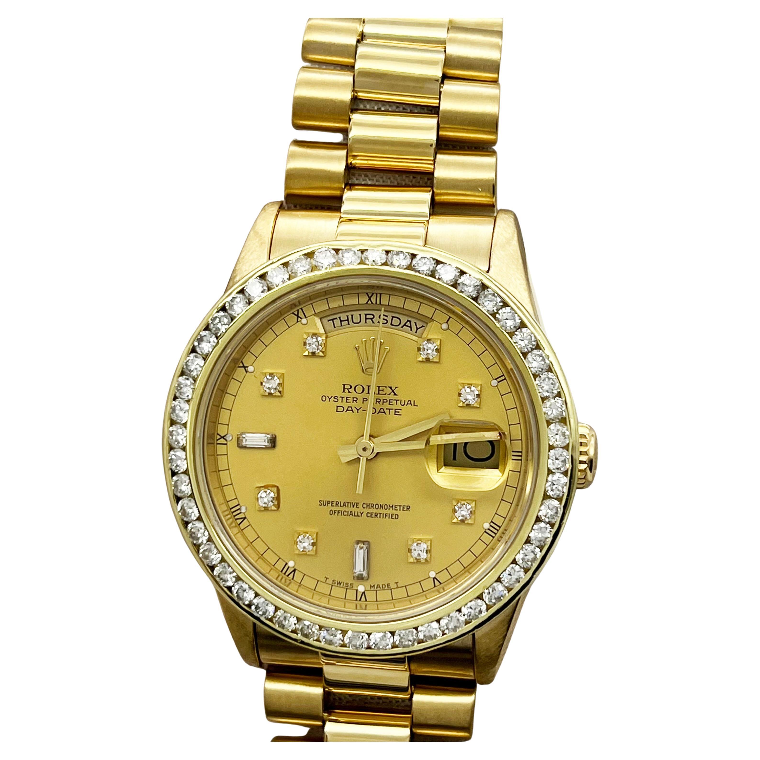 Rolex President Day-Date Diamond String and Log Dial Bezel Watch18388 ...