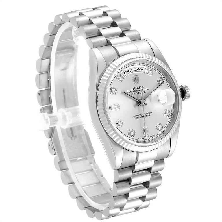 Rolex President Day Date 18 Karat White Gold Diamond Mens Watch 118239