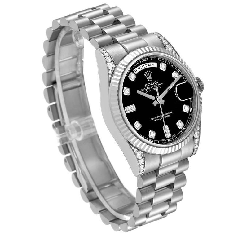 Rolex President Day-Date 18k White Gold Diamond Mens Watch 118339 Box ...
