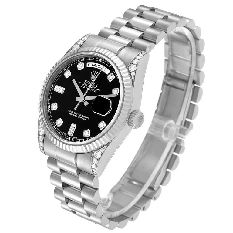 Rolex President Day-Date 18k White Gold Diamond Mens Watch 118339 Box ...