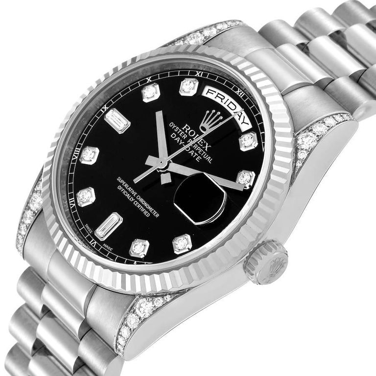 Rolex President Day-Date 18k White Gold Diamond Mens Watch 118339 Box ...