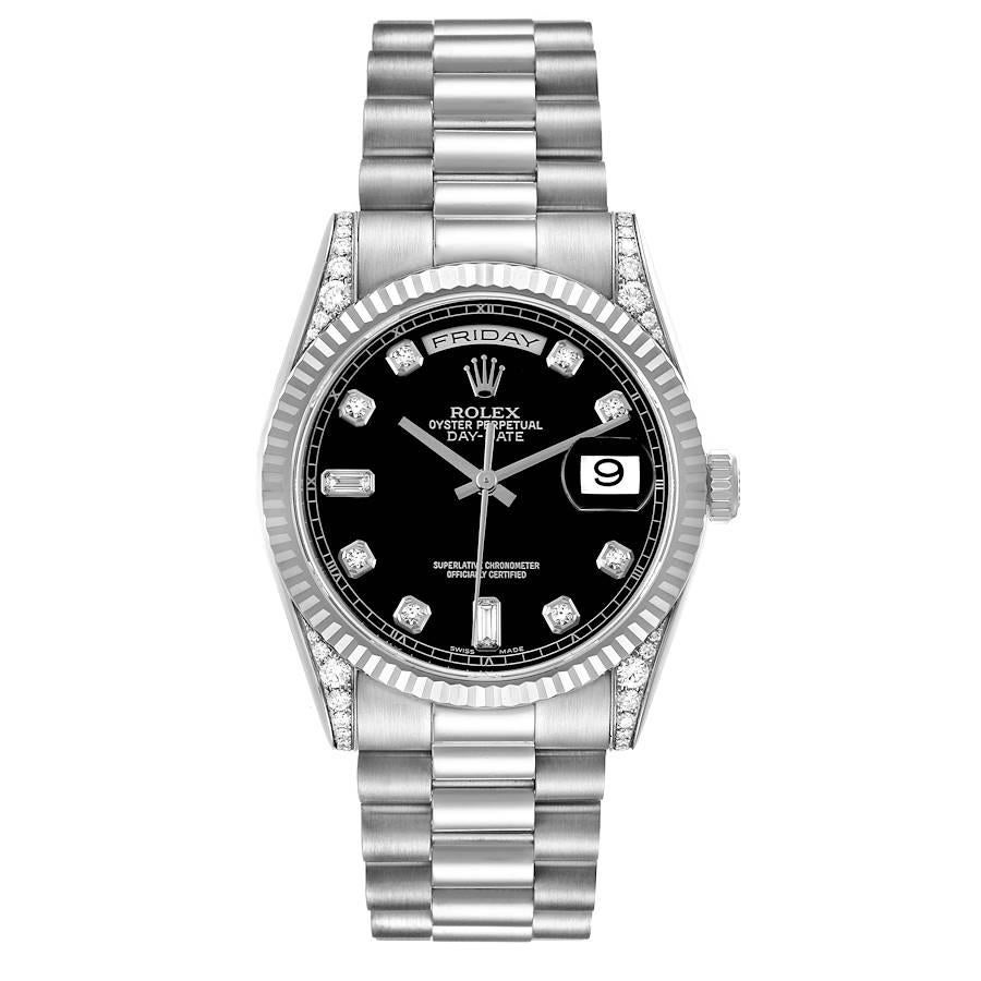 Rolex President Day-Date 18k White Gold Diamond Mens Watch 118339 Box ...