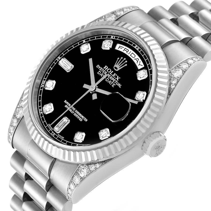 Rolex President Day-Date 18k White Gold Diamond Mens Watch 118339 Box ...