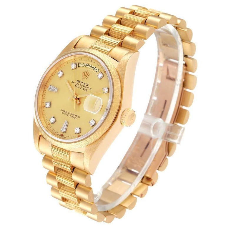 Rolex President Day-Date 18k Yellow Gold Bark Finish Mens Watch 18078 ...