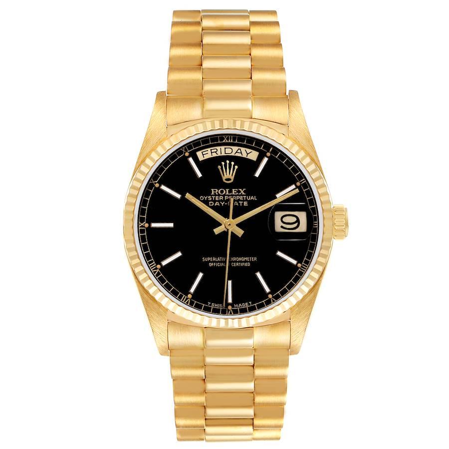 Rolex President Day Date 18k Yellow Gold Black Dial Mens Watch 18038 at ...