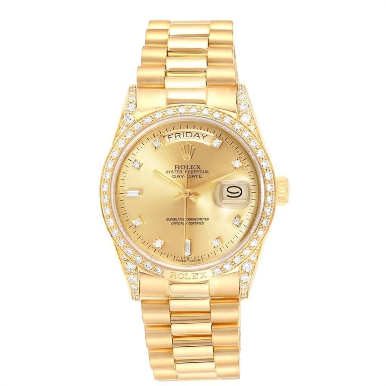 Rolex President Day-Date 18 Karat Yellow Gold Diamond Men’s Watch 18138 ...