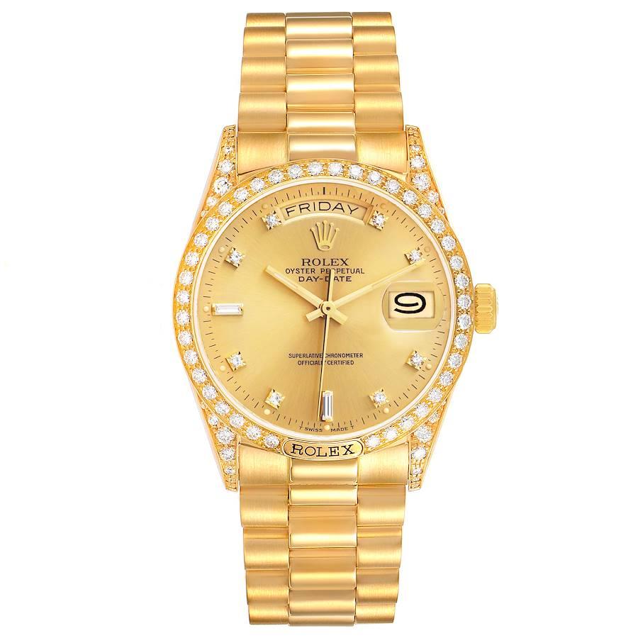 Rolex President Day-Date 18k Yellow Gold Diamond Mens Watch 18138 For ...
