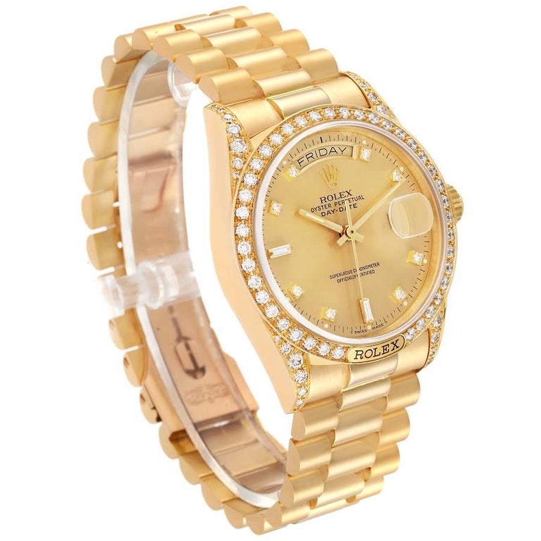 Rolex President Day-Date 18k Yellow Gold Diamond Mens Watch 18138 For ...