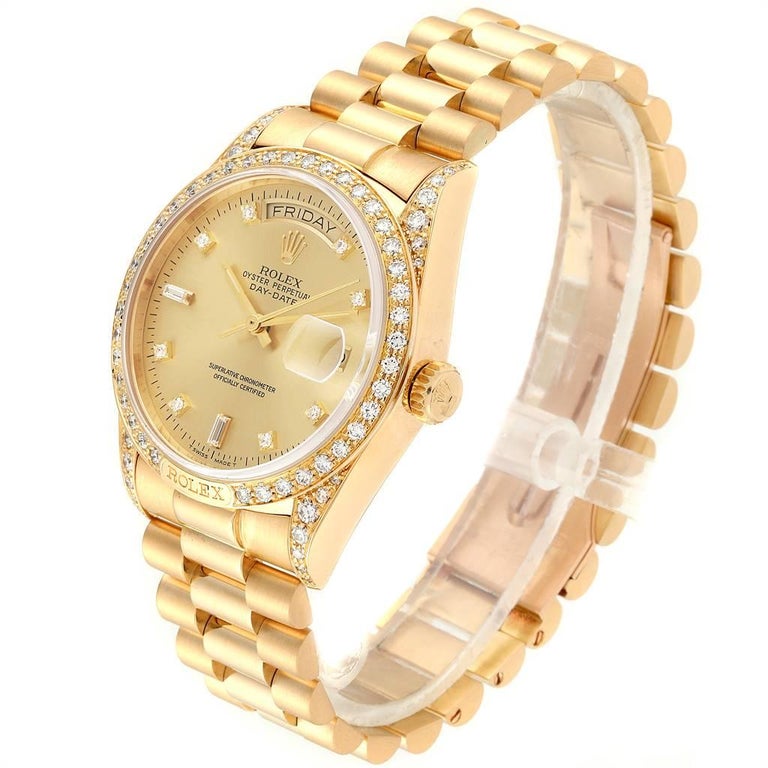 Rolex President Day-Date 18 Karat Yellow Gold Diamond Men’s Watch 18138 ...