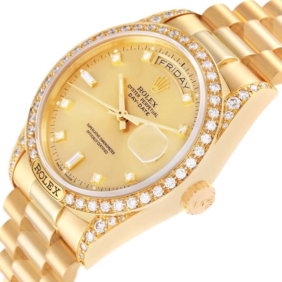 Rolex President Day-Date 18k Yellow Gold Diamond Mens Watch 18138 For ...