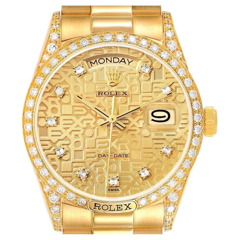 Rolex President Day-Date 18k Yellow Gold Diamond Mens Watch 18138 at ...