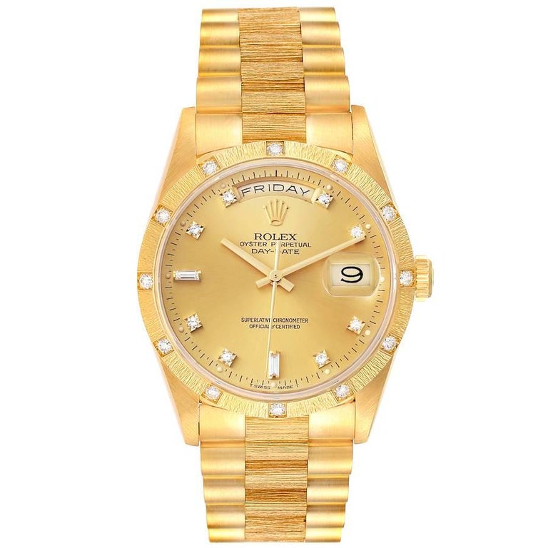 Rolex President Day-Date 18K Yellow Gold Diamond Mens Watch 18308 For ...