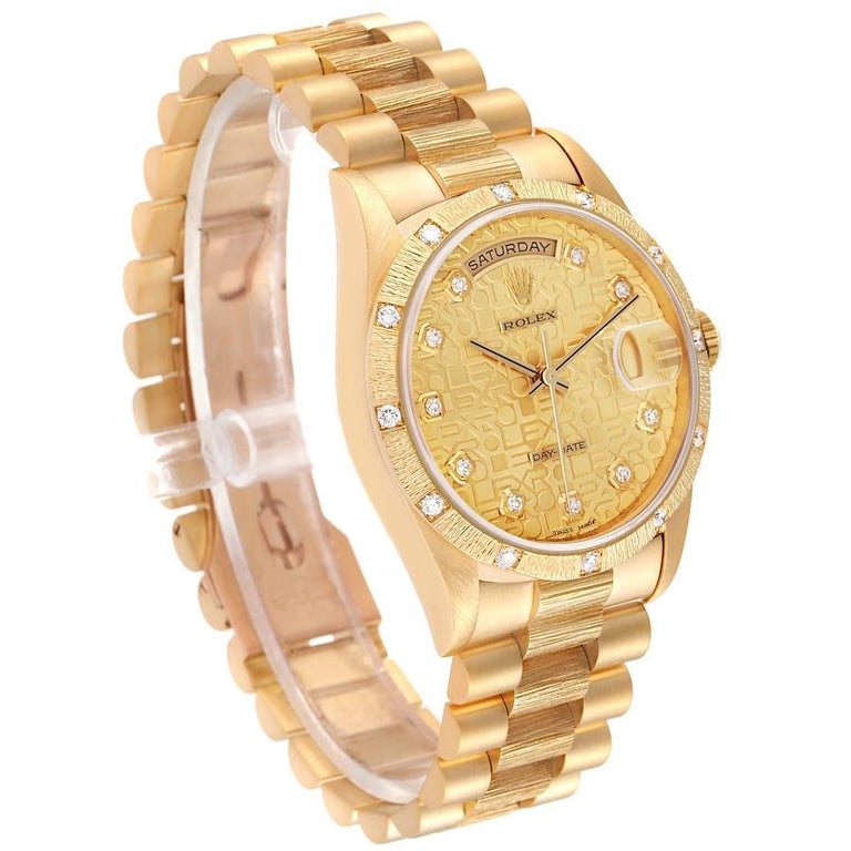Rolex President Day-Date 18K Yellow Gold Diamond Mens Watch 18308 at ...