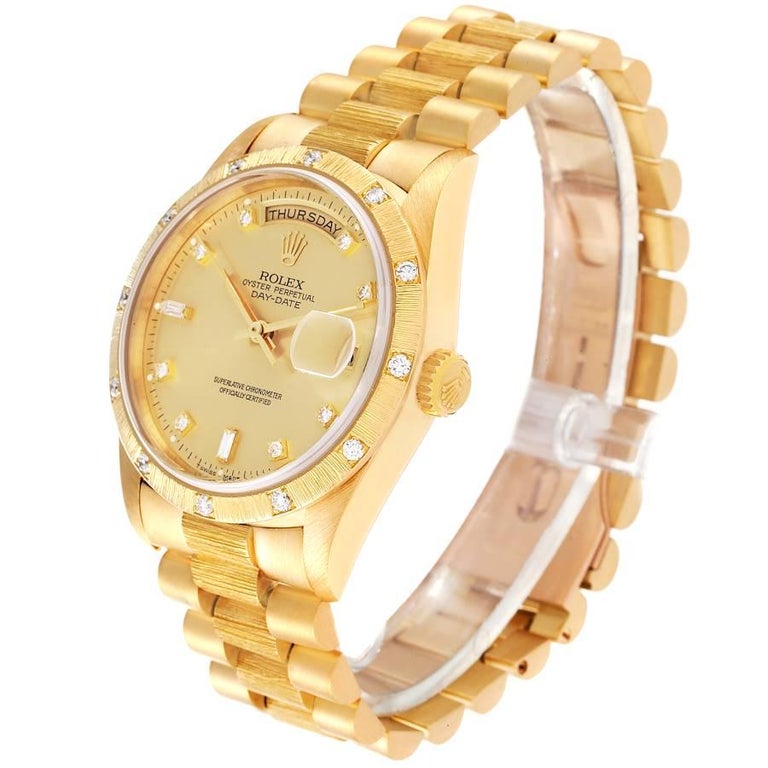 Rolex President Day-Date 18K Yellow Gold Diamond Mens Watch 18308 ...