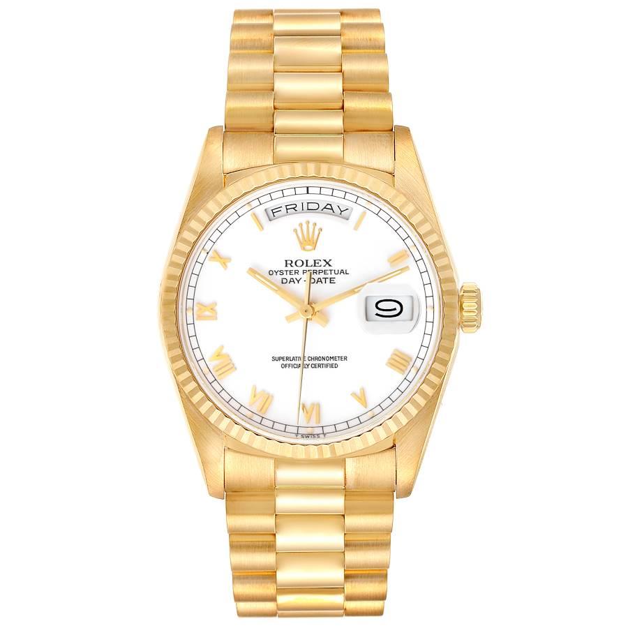 Rolex President Day-Date 18k Yellow Gold White Roman Dial Mens Watch ...