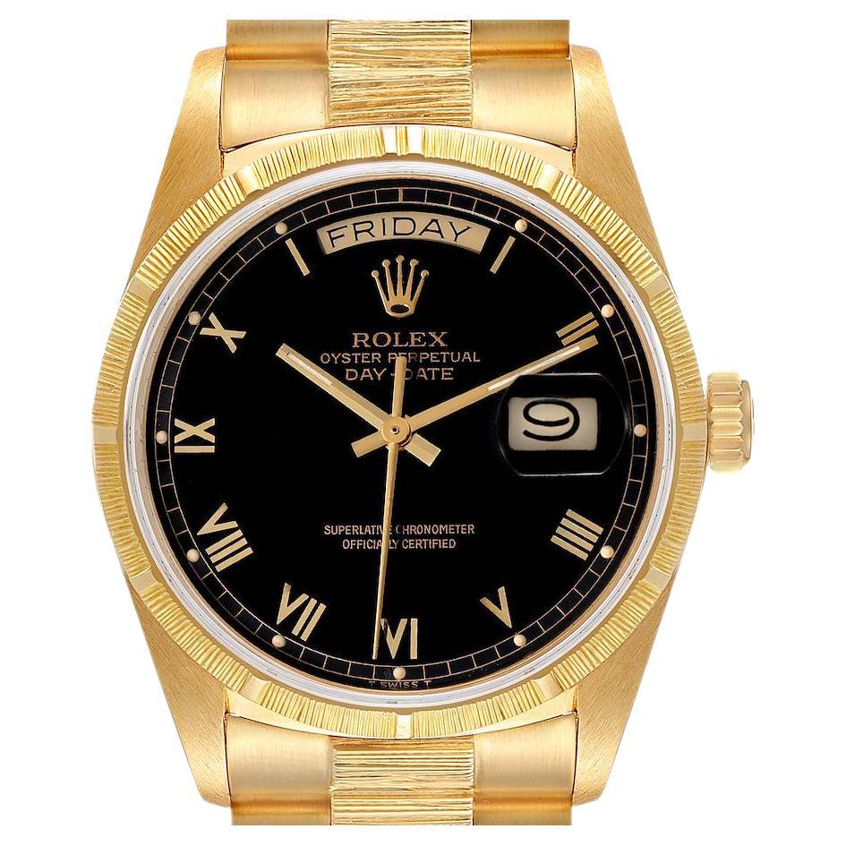 ROLEX Yellow Gold President Wristwatch with Bark-Finish Bezel and ...