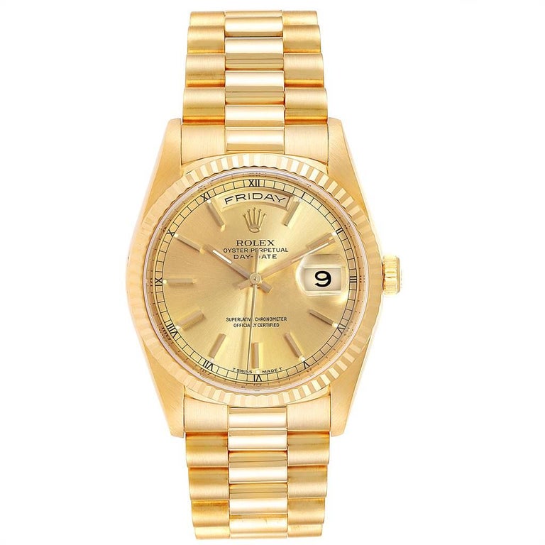 Rolex President Day-Date 36 Yellow Gold Champagne Dial Men's Watch ...