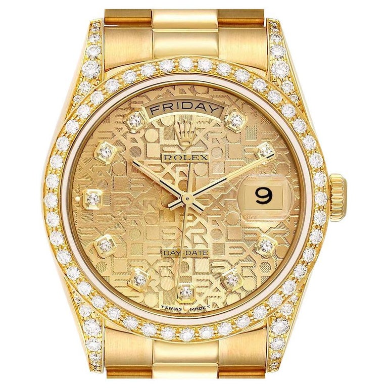 Rolex President Day-Date 36 Yellow Gold Diamond Mens Watch 18388 Box ...