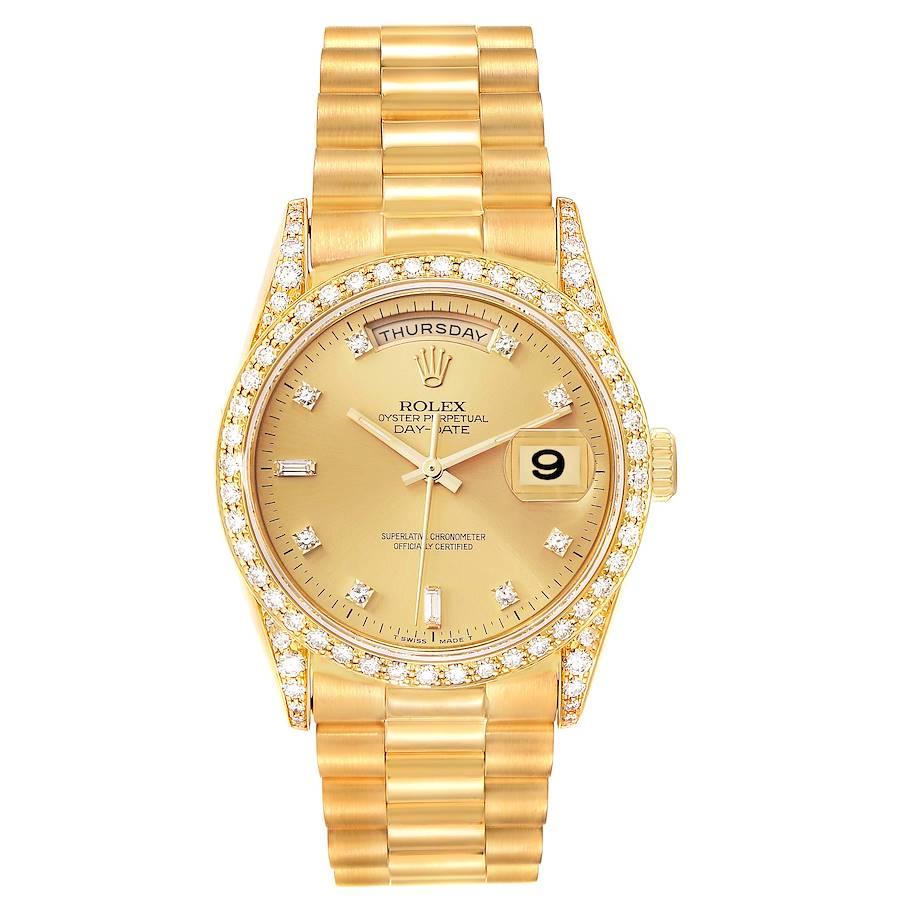 Rolex President Day-Date 36 Yellow Gold Diamond Mens Watch 18388 at 1stDibs