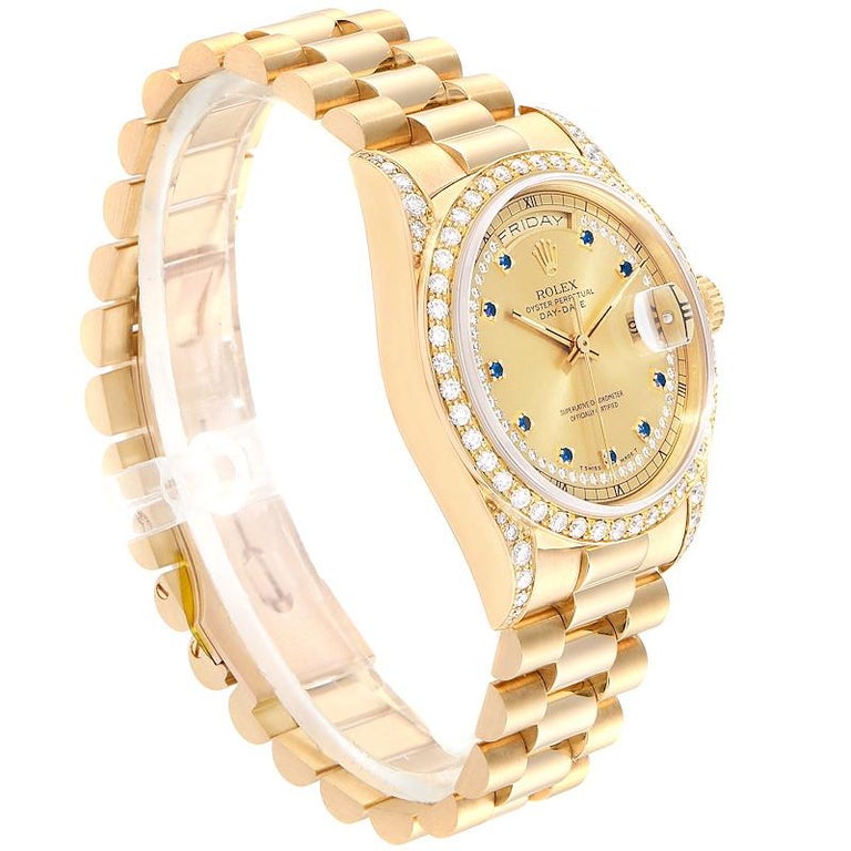 Rolex President Day-Date 36 Yellow Gold Diamond Men's Watch 18388 For ...