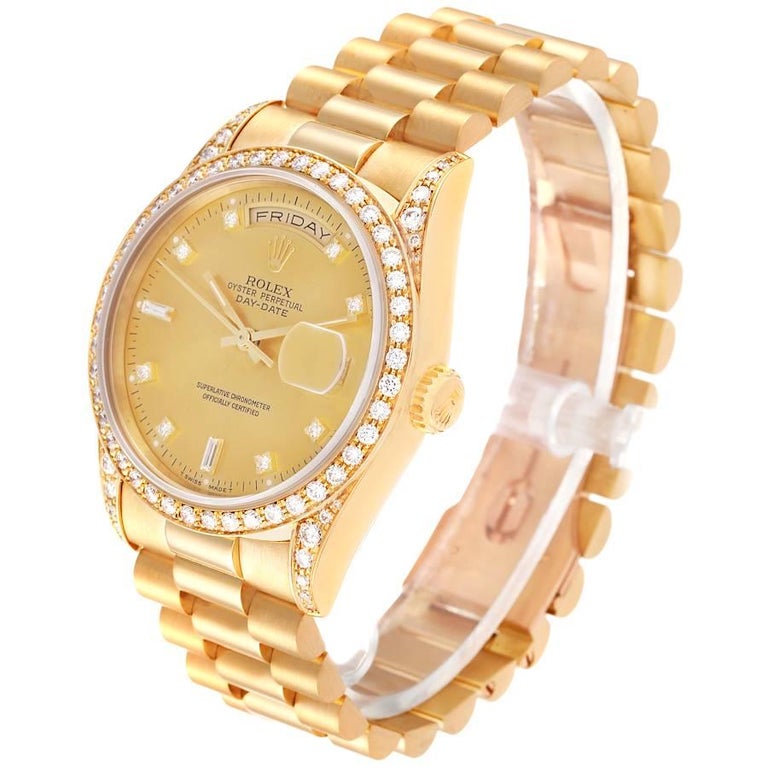 Rolex President Day-Date 36 Yellow Gold Diamond Mens Watch 18388 For ...