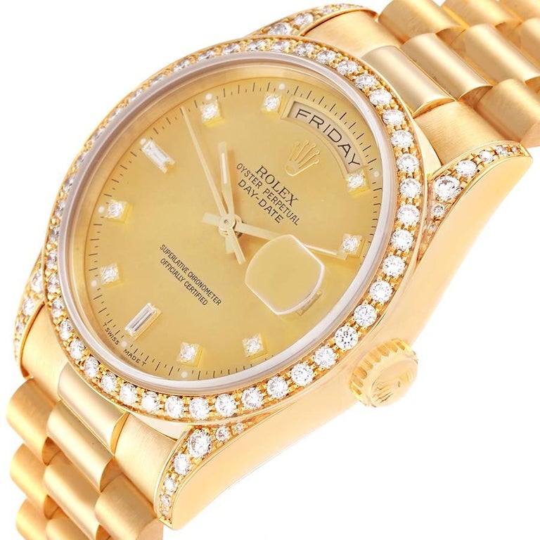 Rolex President Day-Date 36 Yellow Gold Diamond Mens Watch 18388 For ...