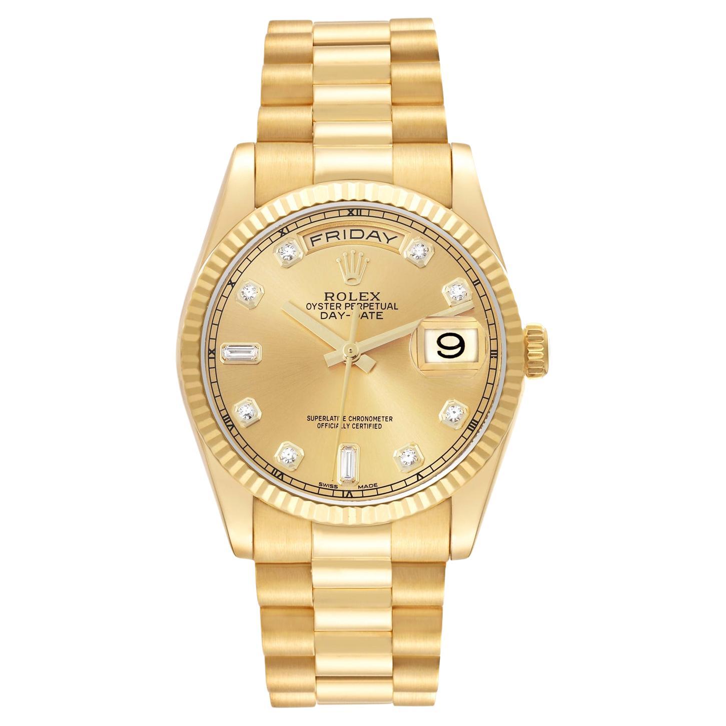 Rolex President Day-Date 36mm 18K Yellow Gold Factory Diamond Dial ...
