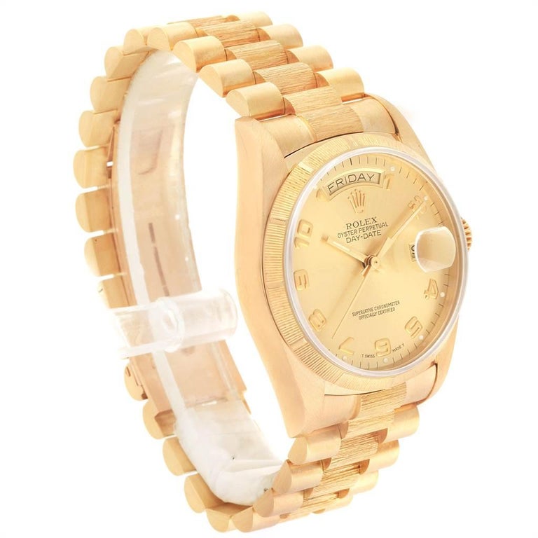 Rolex President Day Date Yellow Gold Bark Finish Men's Watch 18078 For ...