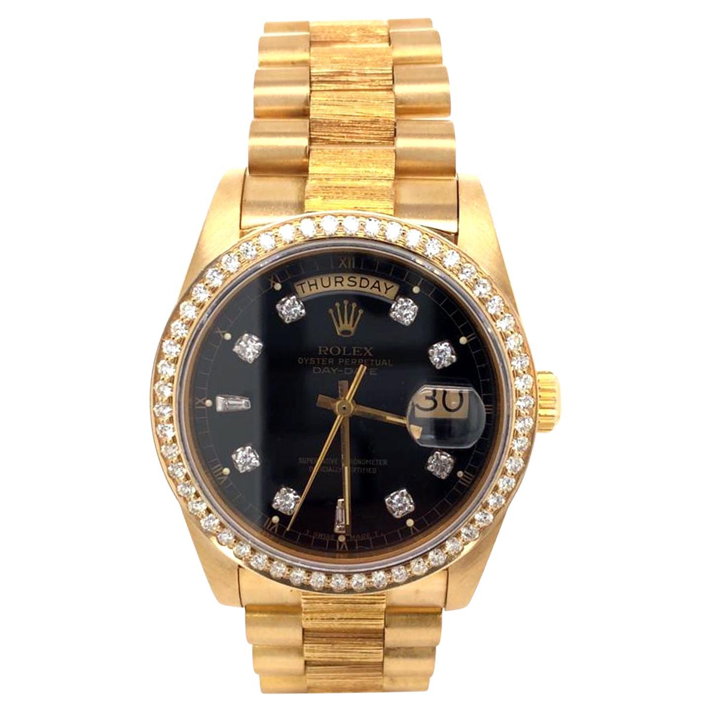 ROLEX Yellow Gold President Wristwatch with Bark-Finish Bezel and ...