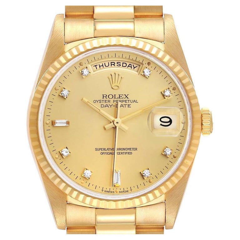 Rolex President Day-Date 36mm Yellow Gold Diamond Dial Mens Watch 18238 ...