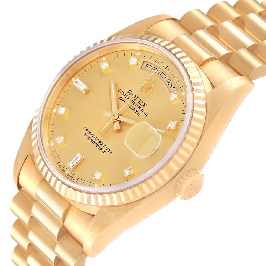 Rolex President Day-Date Yellow Gold Diamond Mens Watch 18238 For Sale ...