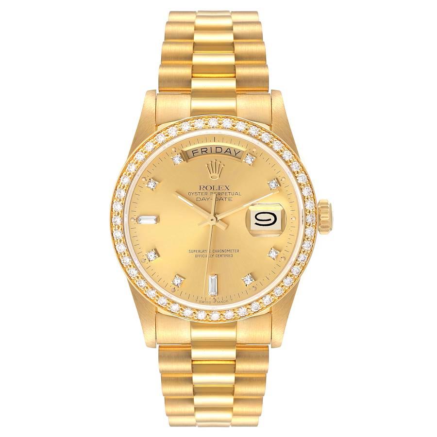 Rolex President Day Date Yellow Gold Diamond Mens Watch 18348 at ...