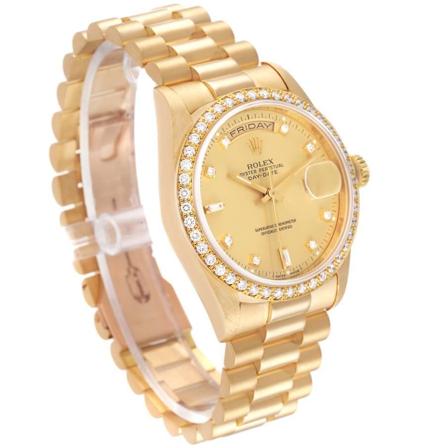 Rolex President Day Date Yellow Gold Diamond Mens Watch 18348 For Sale ...