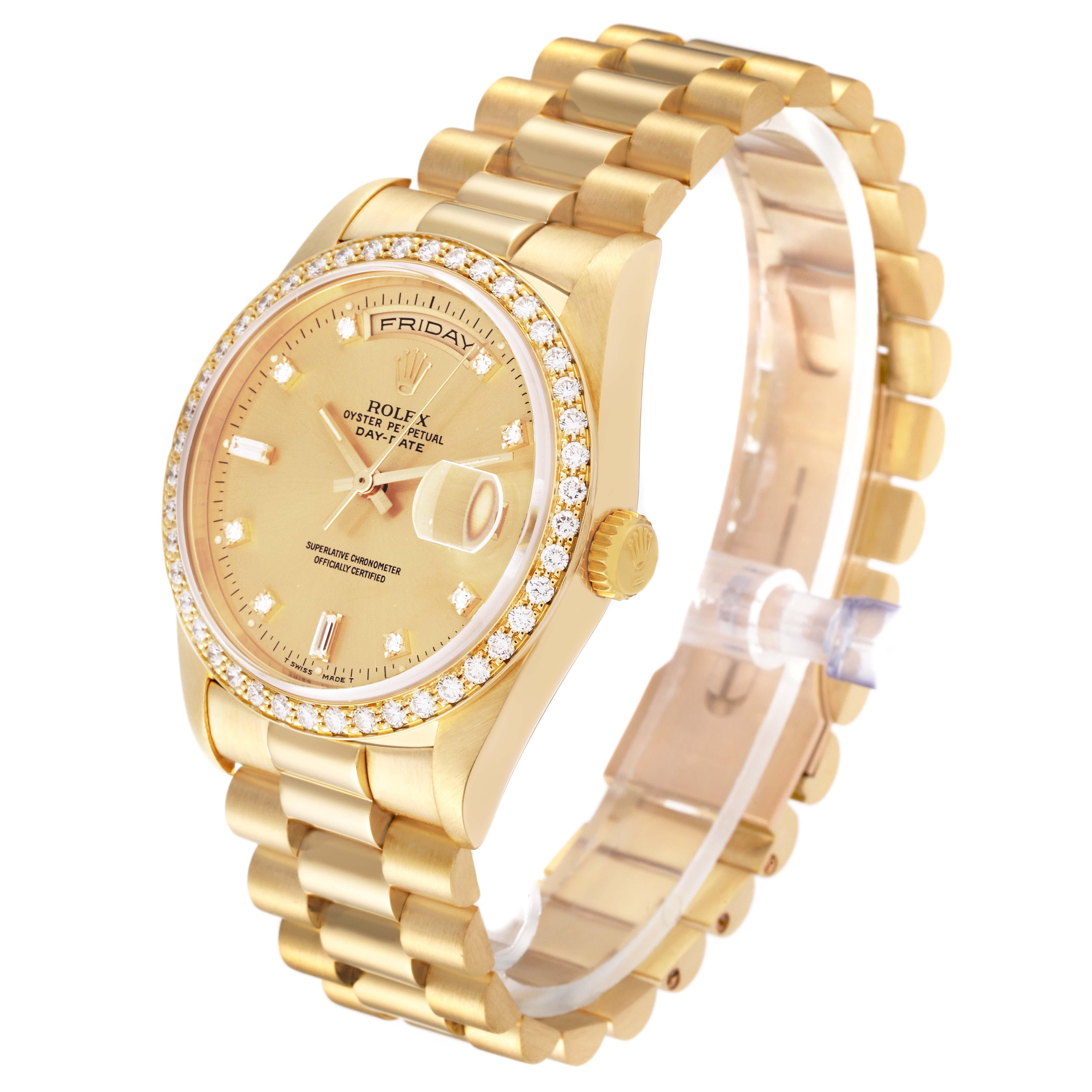 Rolex President Day Date 36mm Yellow Gold Diamond Mens Watch 18348 For ...