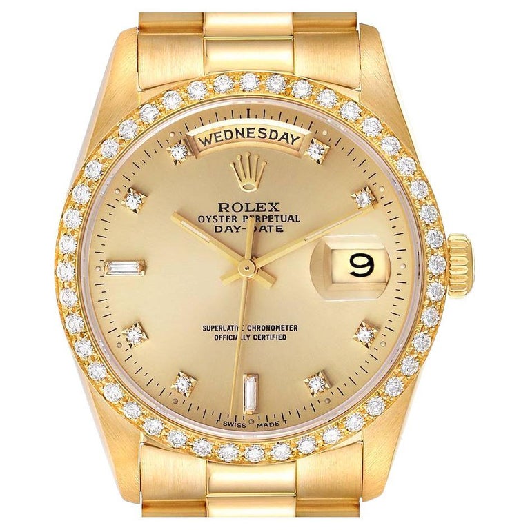 Rolex Montre President Day Date en or jaune et diamants pour hommes ...
