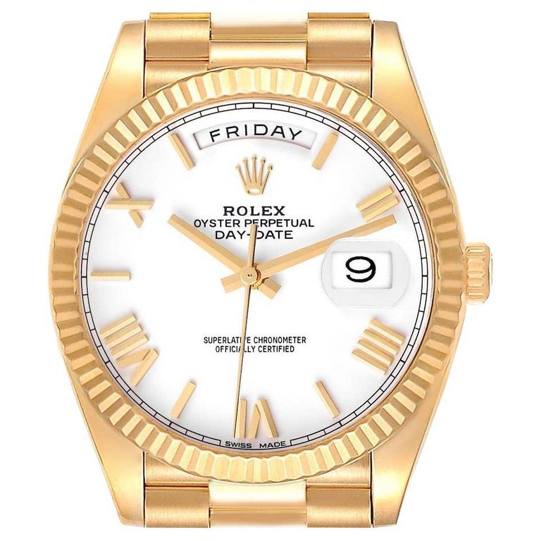 Rolex President Day-Date 40 Yellow Gold White Dial Mens Watch 228238 ...