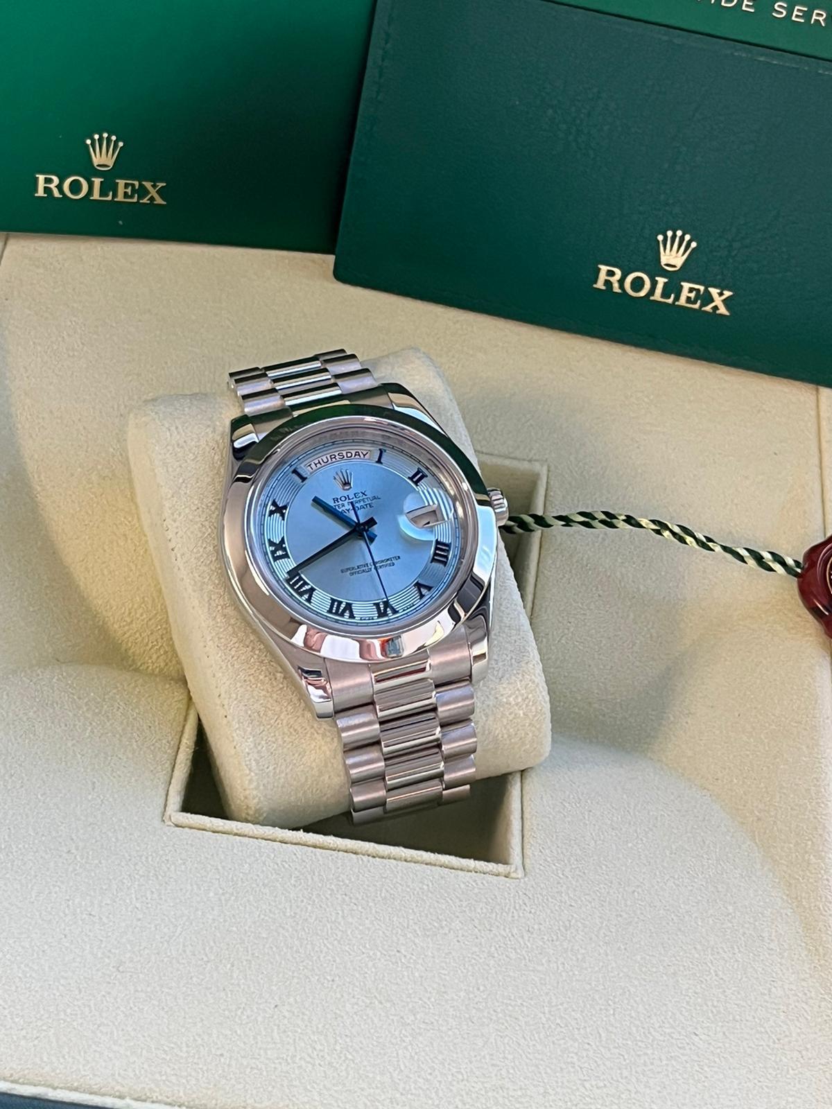 Rolex President Day-Date II 41 mm Ice Blue Roman Dial Platinum Watch ...