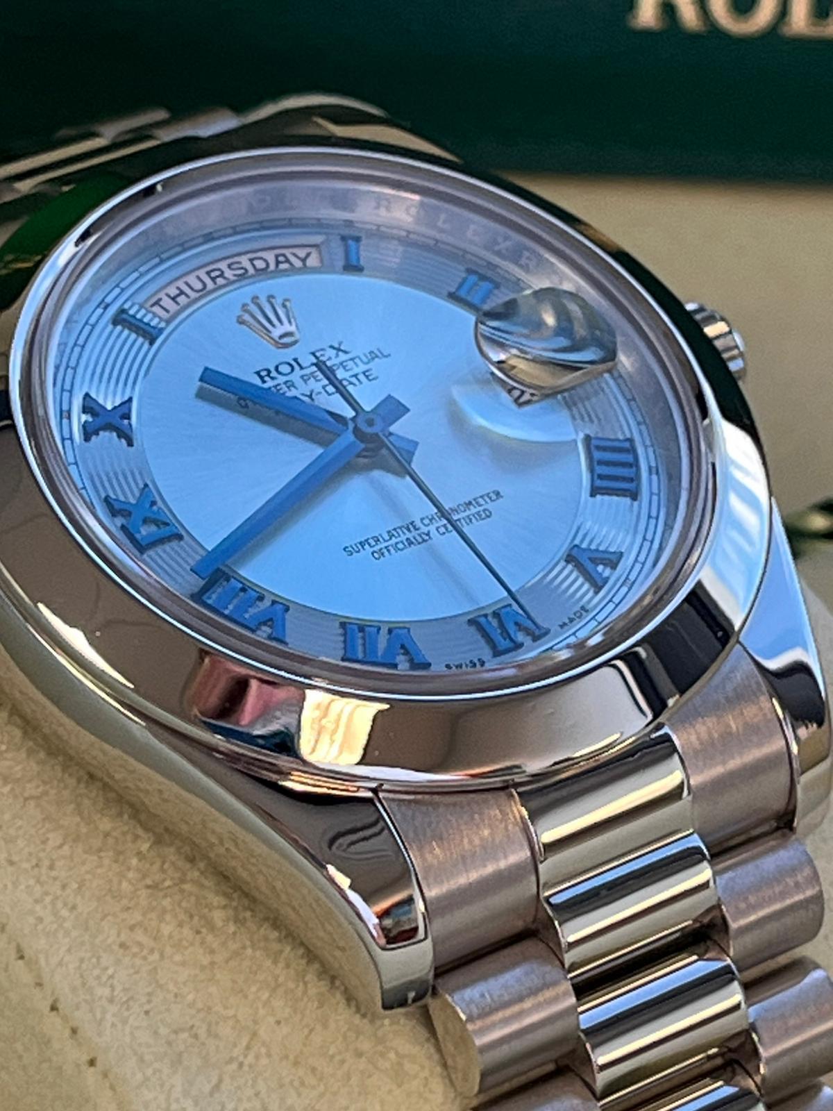 Rolex President Day-Date II 41 mm Ice Blue Roman Dial Platinum Watch ...