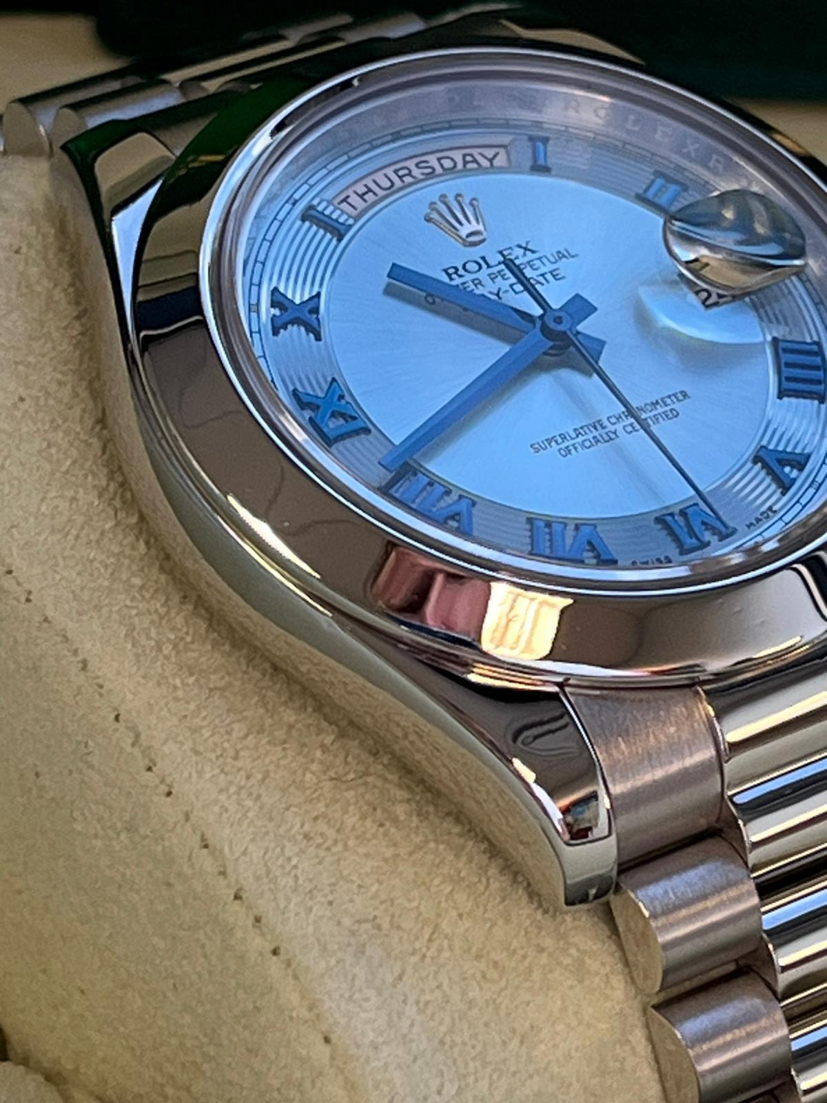 Rolex President Day-Date II 41 mm Ice Blue Roman Dial Platinum Watch ...