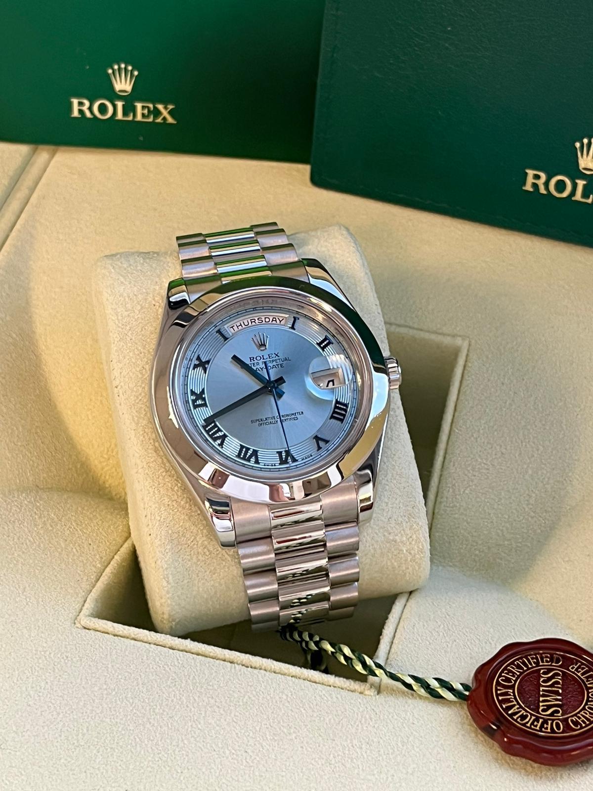 Rolex President Day-Date II 41 mm Ice Blue Roman Dial Platinum Watch ...