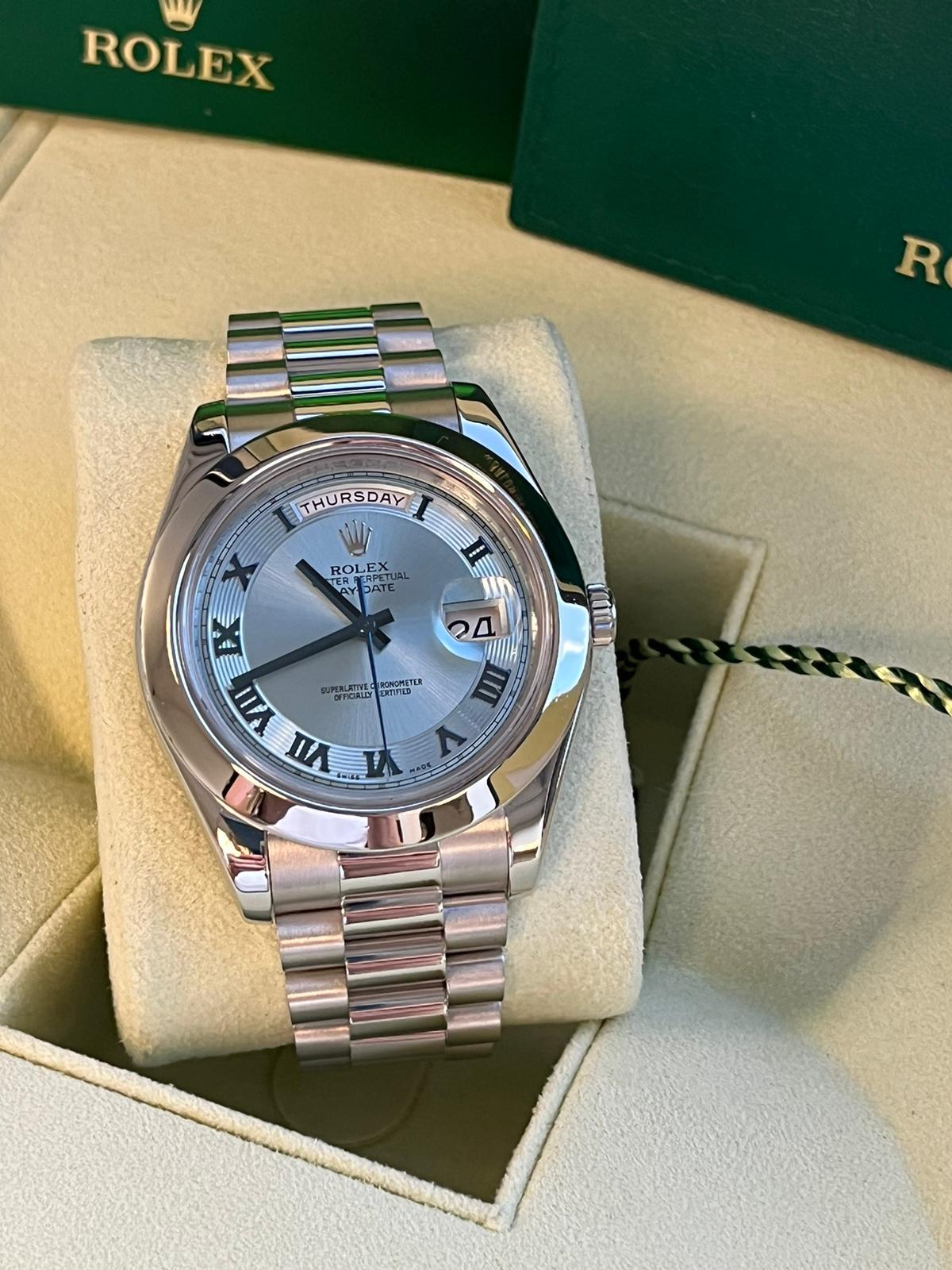 Rolex President Day-Date II 41 mm Ice Blue Roman Dial Platinum Watch ...