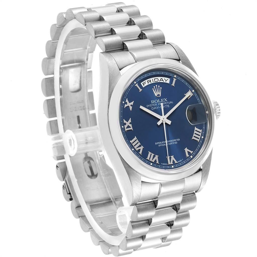 Rolex President Day-Date Platinum Blue Roman Dial Watch 18206 For Sale ...
